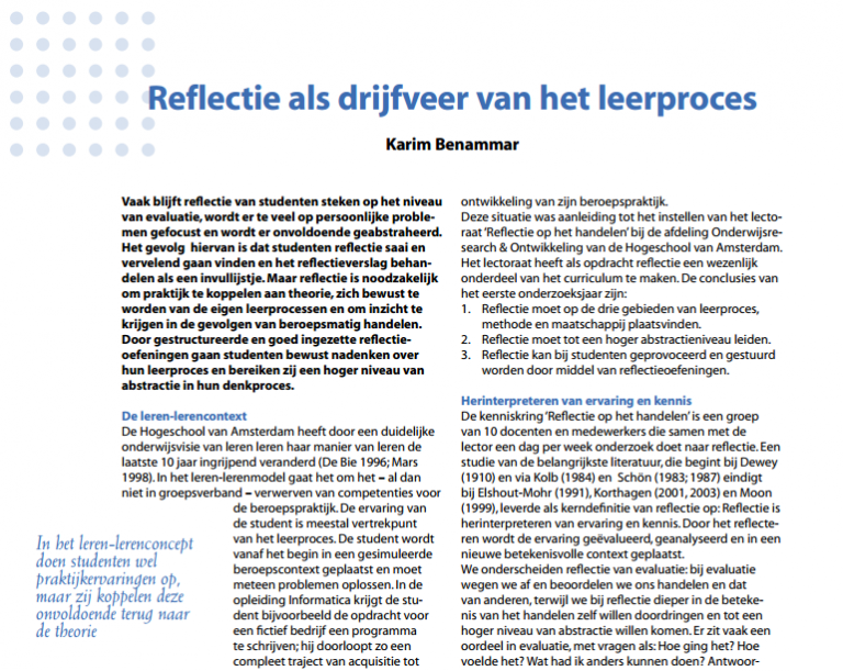 Reflectie als drijfveer van het leerproces – reflectiesite